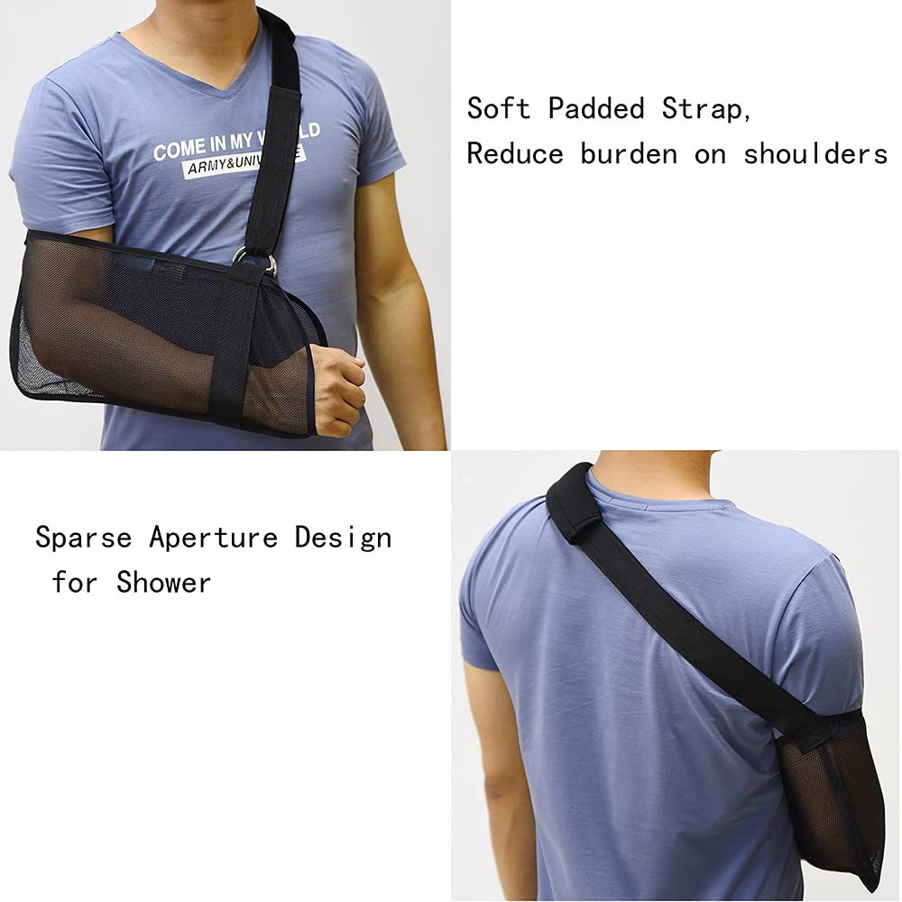 foxcoon Mesh Arm Sling for Women Men,Dislocated Shoulder Slings Immobilizer Support Left/Right Wrist Collarbone Injury Elbow Sling for Medical Surgery Rotator Cuff Waterproof Shower Black.