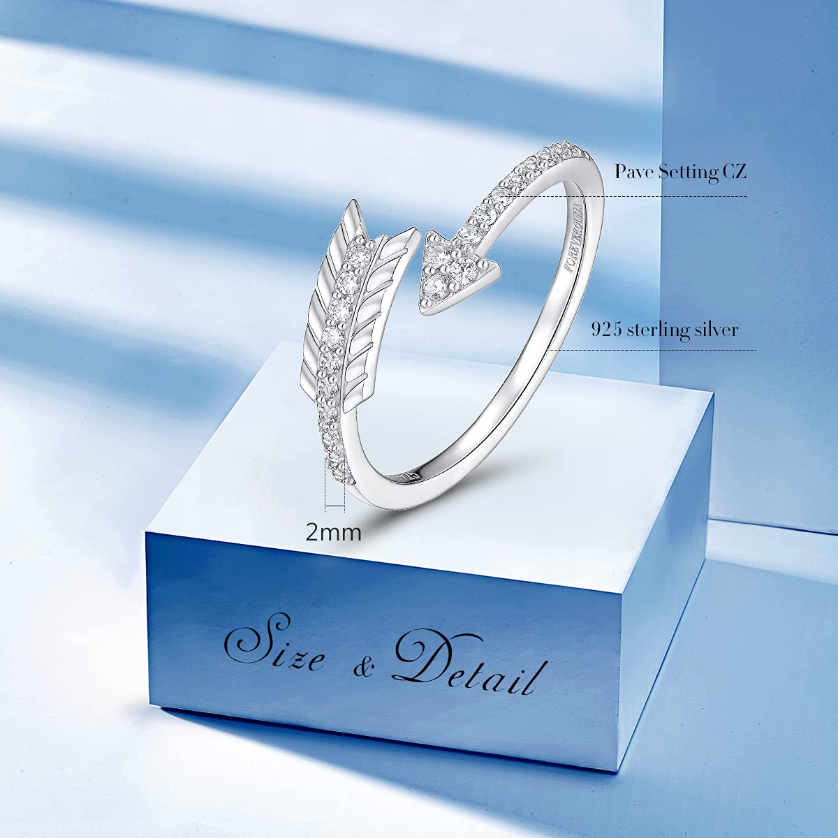 FOREVER QUEEN Arrow Rings 925 Sterling Silver Adjustable Finger Ring for Women