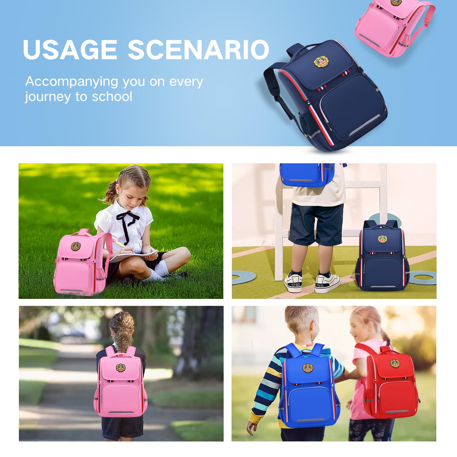 HCKERGMZJY kids backpack Multifunctional large capacity backpack cute lightweight children's backpack with bottle side pocket adjustable padded shoulder strap leisure backpack