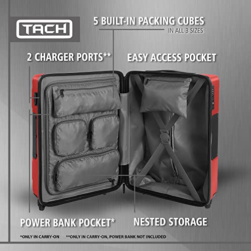 Tach V3 3-Piece Hardcase Connectable Luggage & Carryon Travel Bag Set | Rolling Suitcase with Patented Built-In Connecting System | Easily Link & Carry 9 Bags At Once (wine red)