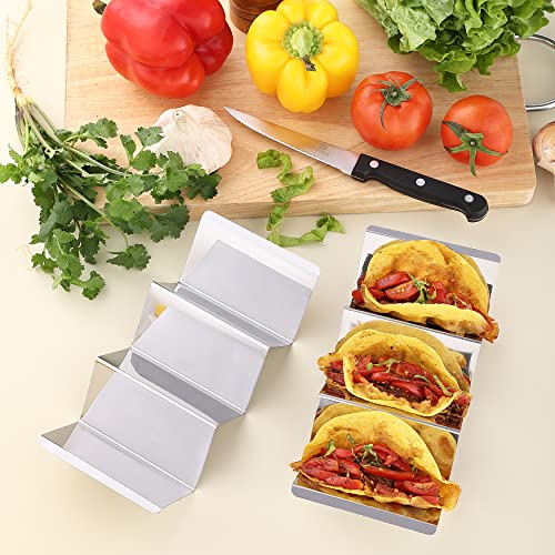 Taco Holder Stands Set of 4 β 2PCS Stainless Steel Taco rack tray and 2PCS Steak Knives β Perfect Combination for Taco Tuesday & Taco Bar - Dishwasher & Microwave Safe