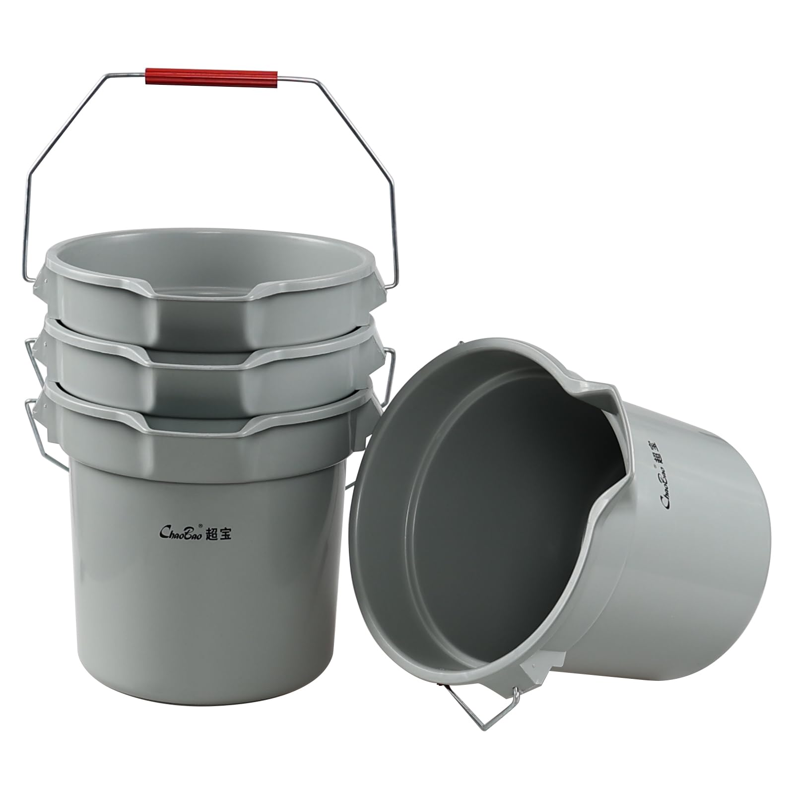 Morcte 3.5 Gallon Heavy Duty Plastic Cleaning Bucket Pail with Portable Handle, 4 Pack Commercial Round Utility Cleaning Pail, Gray