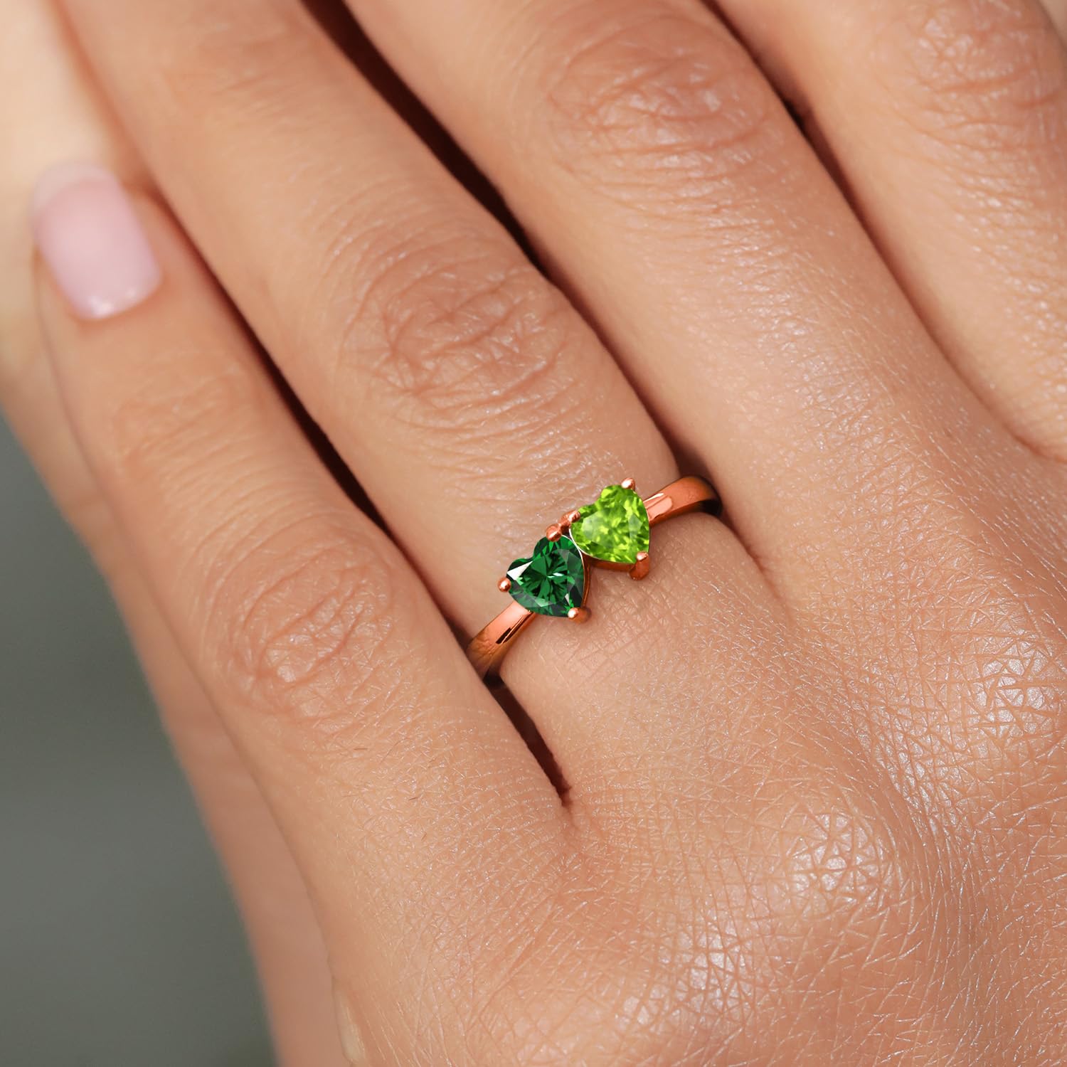 Gem Stone King 1.00 Ct Green Simulated Emerald Green Peridot 18K Rose Gold Plated Silver Ring (Size 8)