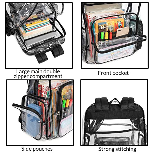 TACVEL Large Heavy Duty Clear Backpack Durable Transparent See Through Bag (Black)