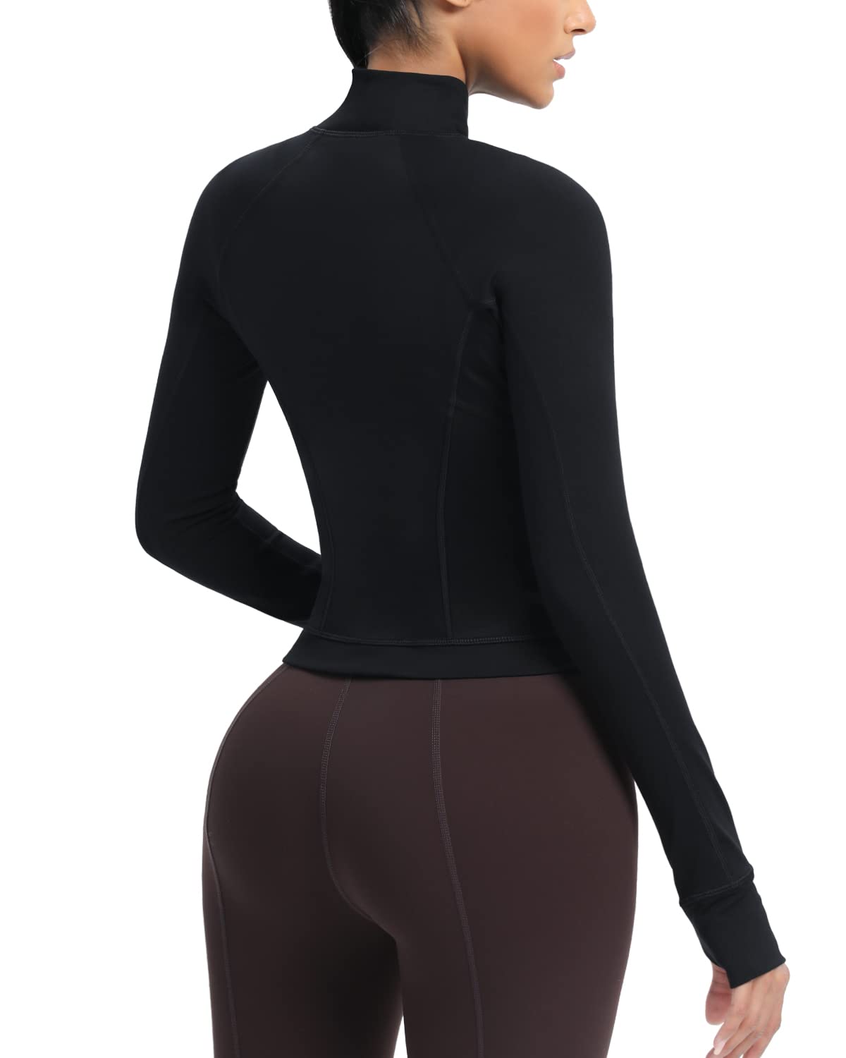 GYM RAINBOW Womens Cropped Workout Jakcets Half Zip Pullover Sweatshirt Long Sleeve Workout Shirts Athletic Tops(#3 Black,Medium)