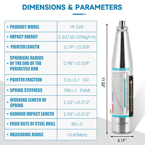 NEWTRY Concrete Rebound Hammer, Tester Portable Resiliometer Test, 10-60Mpa 1450-8702psi with User’s Guide in English Text & Video