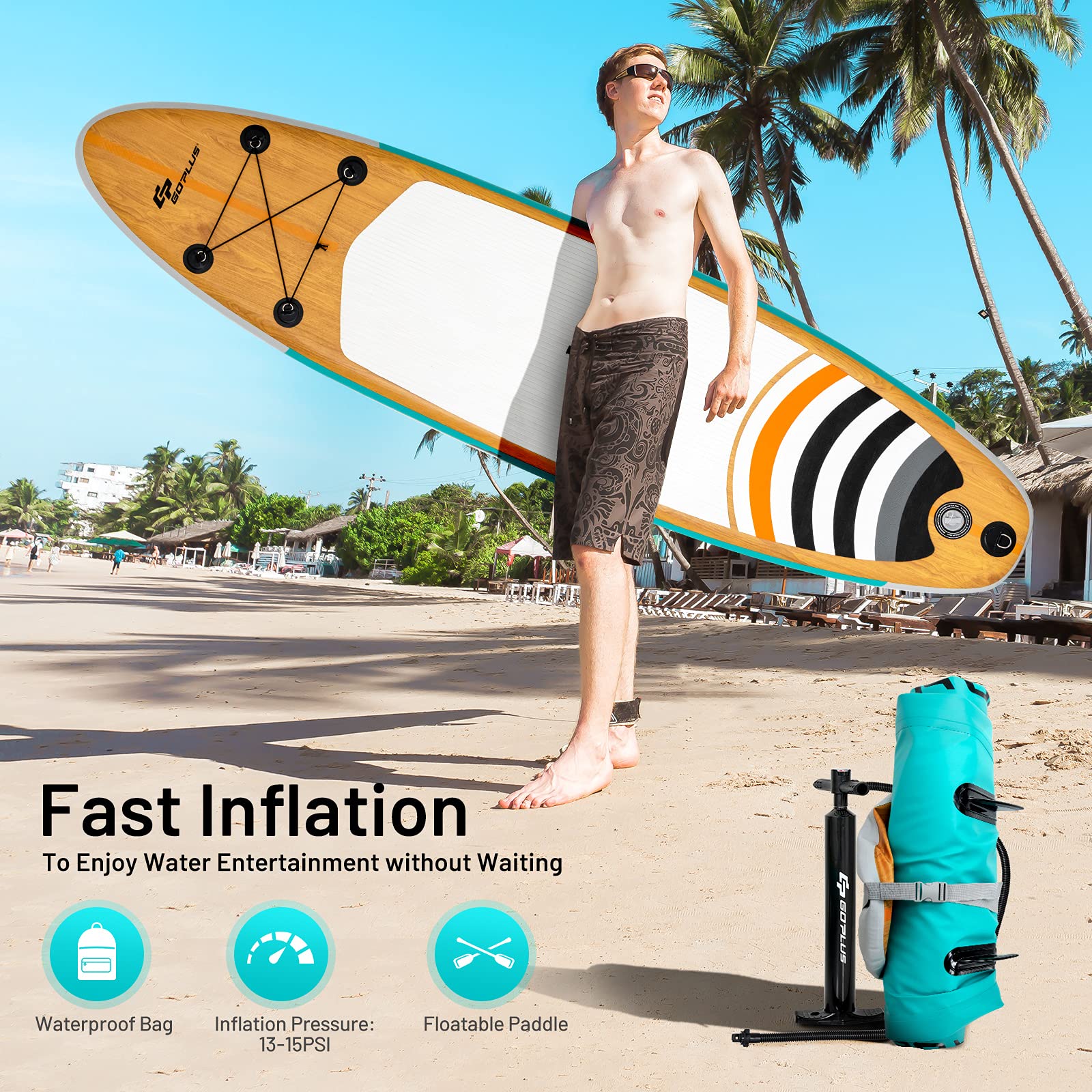 Goplus Inflatable Stand up Paddle Board Surfboard SUP Board with Adjustable Paddle Carry Bag Manual Pump Repair Kit Removable Fin for All Skill Levels, 6" Thick (Red, 10FT)