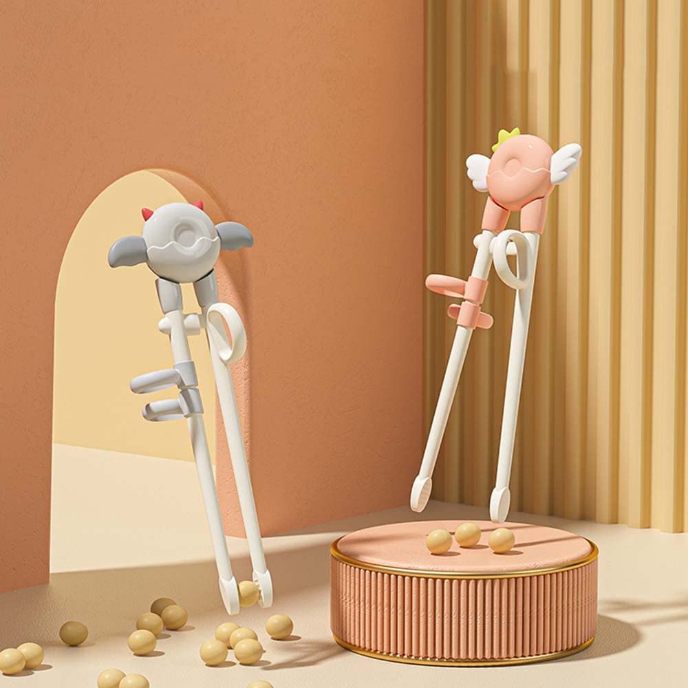 Houchu Learning Chopstick Cute Infant Tableware Silicone Safety Angel Children Practice Chopsticks Baby Eating Chopsticks(Angle)