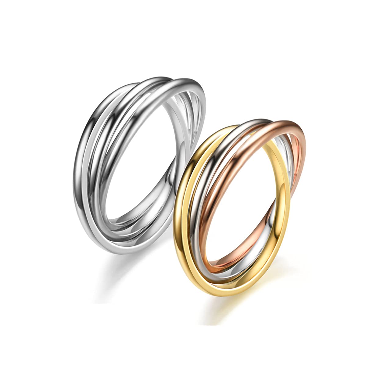 ERLOSYA Triple Interlocking Band Rings for Women,Stainless Steel Spinner Rings for Men Relieving Stress Anxiety,Stacking Cross Rotate Rings Set Size 6-10 (9)