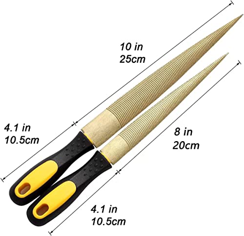NKTM Needle File Set Wood Files for Wood Working Files Tools Golden Tapered Wood Rasp File with Rubber Handle in Gift Bag for Carving 2 Pack (8 * 10 inch)
