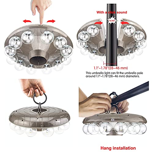 LUXSWAY Umbrella Lights Battery Operated,12 Color Changing Outdoor Patio Umbrella Light for Pole with 80Ft Remote,12 Clear Bulb 48 LEDs,4 Modes,4 Timer Option,Umbrella Hanging Light for Camping,BBQ