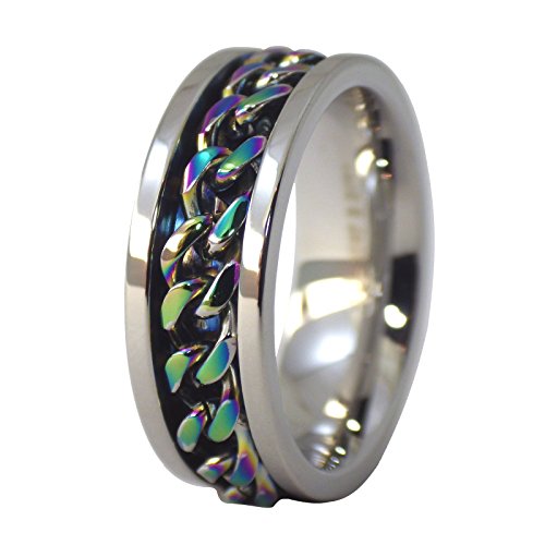 Fantasy Forge Jewelry Rainbow Chain Spinner Ring Stainless Steel 8mm Comfort Fit Band Sizes 3-17 (17)