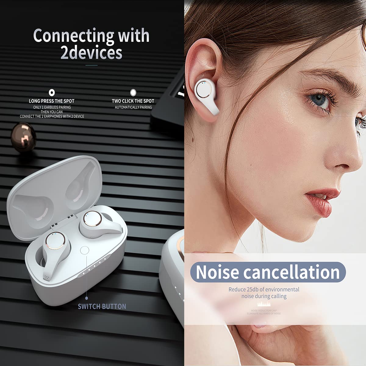 Soonic HI-FI Studio Buds Wireless Noise Cancelling Earbuds Compatible with Apple Android, Built-in Microphone, IPX4 Rating, 7 Hours Playing Time Earphones, Bluetooth 5.0 Headphones (Black), G08-88