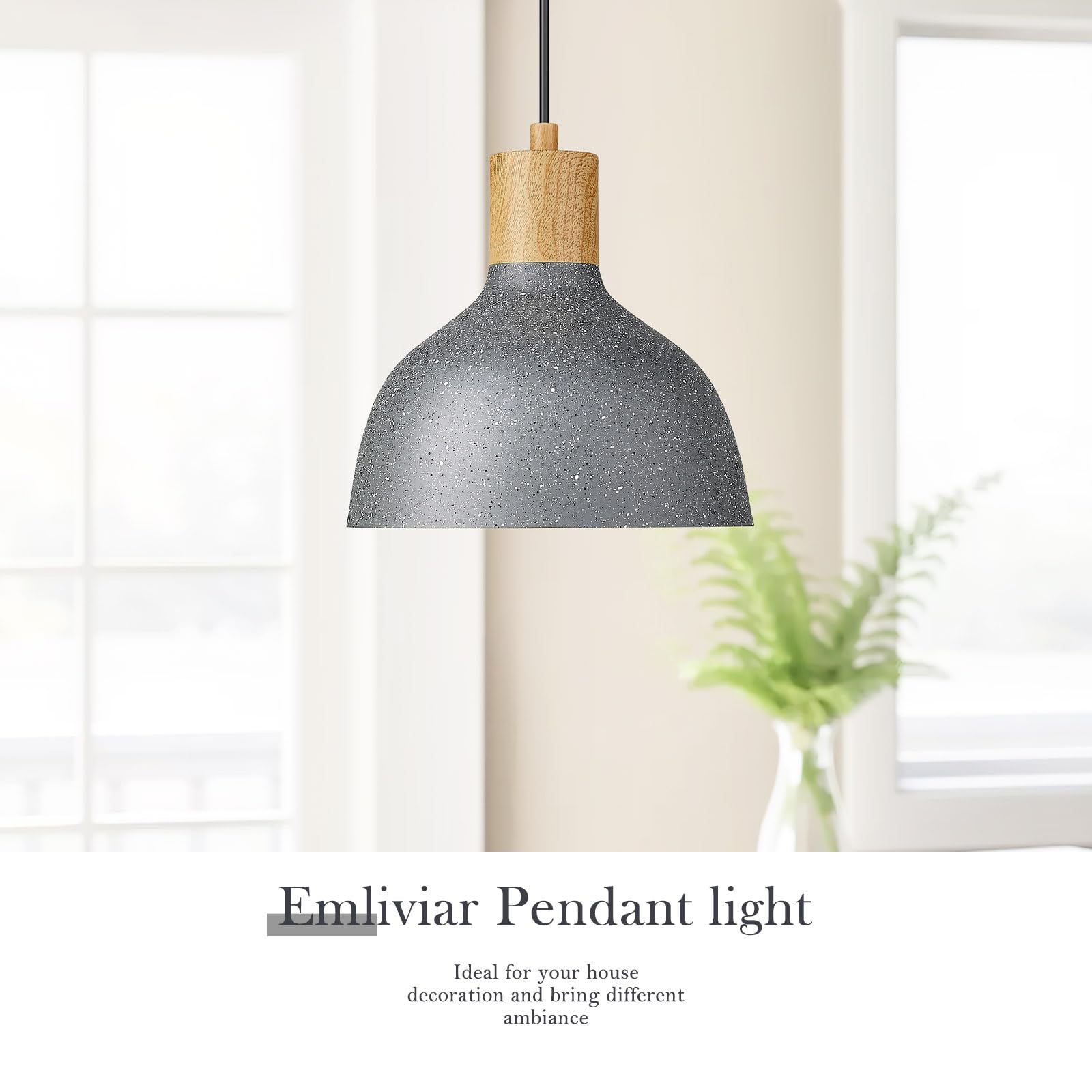 Emliviar 2 Pack Pendant Light Fixtures, 8 Inch Hanging Lights for Dining Room Bedroom with Dome Metal Shade, Natural Stone Finish, GE273MIL-2 Grey