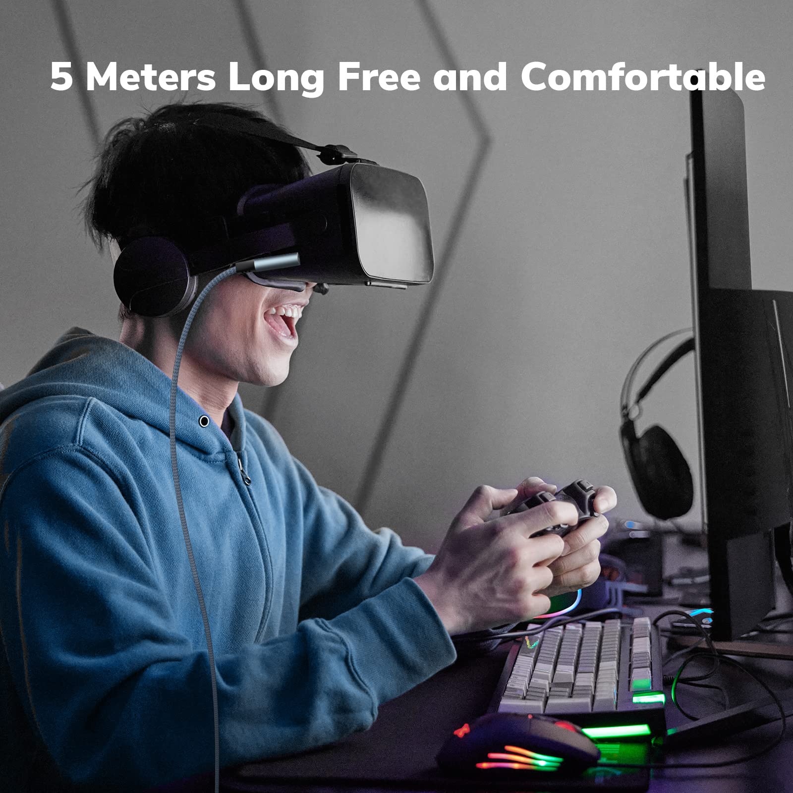 for Oculus Quest 2 Link Cable16.4ft Oculus Link Cable Fast Charging and High Speed Data Transfer Nylon Braided USB 3.0 to USB C Cable Compatible with Oculus/Meta Quest 2 VR Headset Gaming PC Steam VR