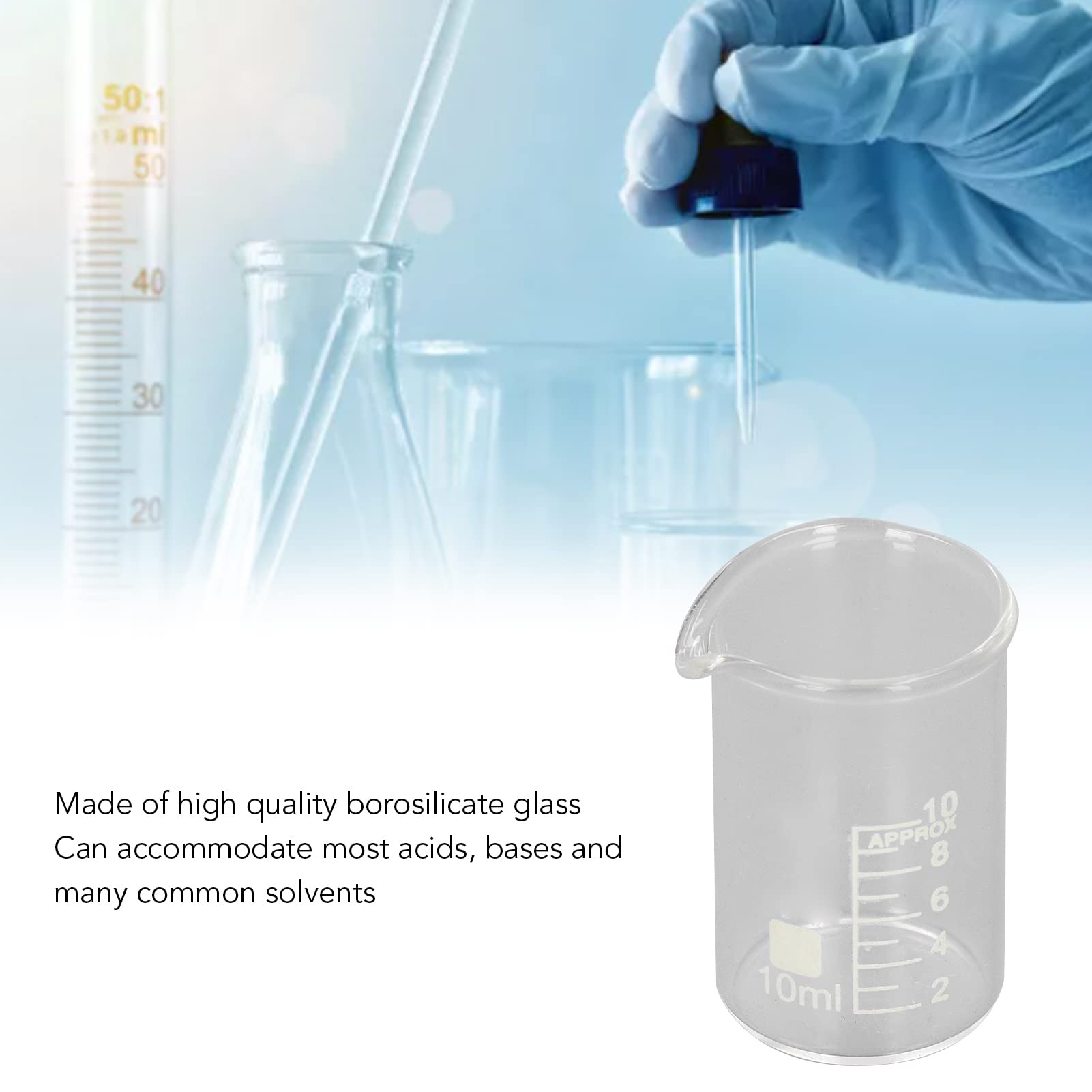 HASAKI 10ml Beaker Borosilicate Glass Beaker Used as Chemical Glassware for Academic Experiments in Laboratory, School, Home 10PCS