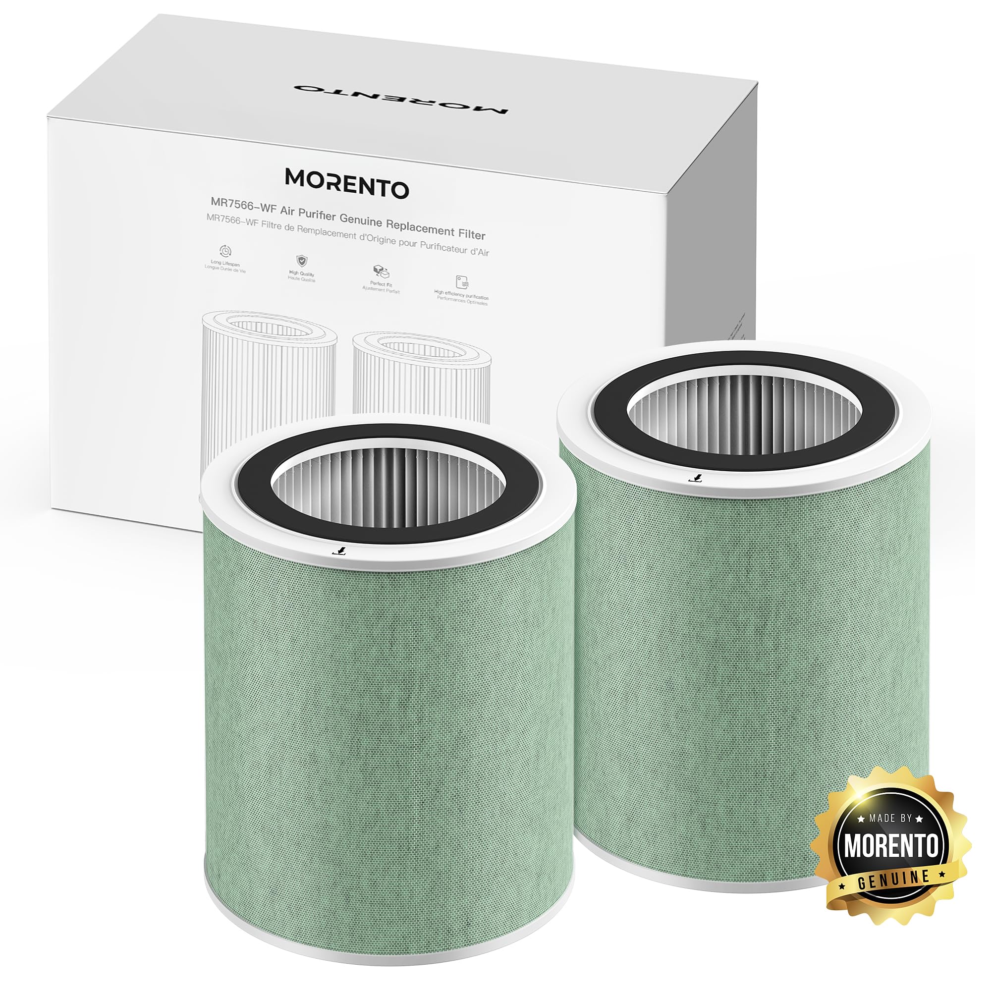 MORENTO MR7566 Air Purifier Replacement Filter for MR7566 Air Purifer, High-Efficiency Activated Carbon Filter，4-in-1 Air Purifier Filter, Original Standard Version- 2 Pack