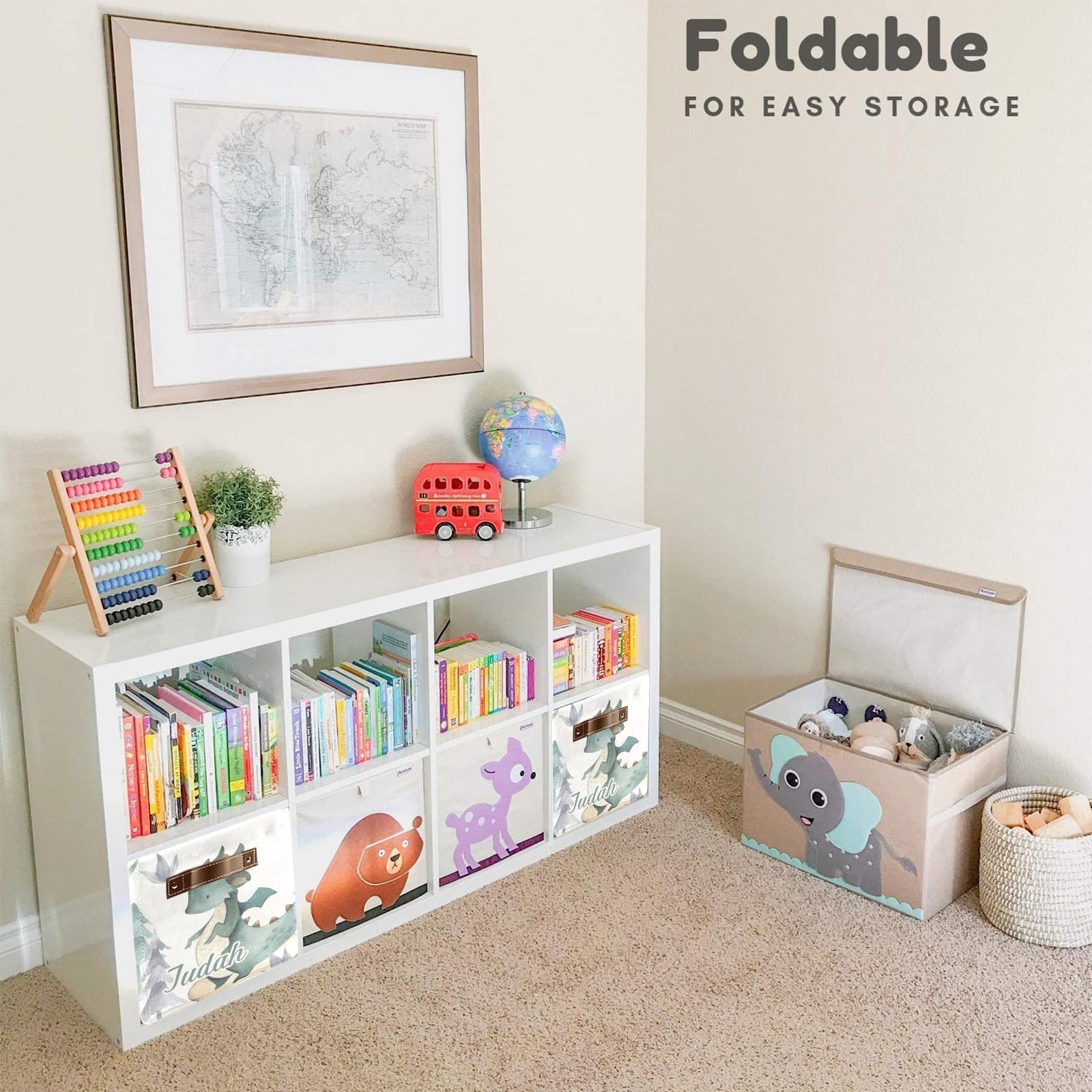 Green Dragon Personalized Storage Bins Baby Shelf Basket Custom Organizer with Handle for Bedroom Nursery Toy 1 Pack