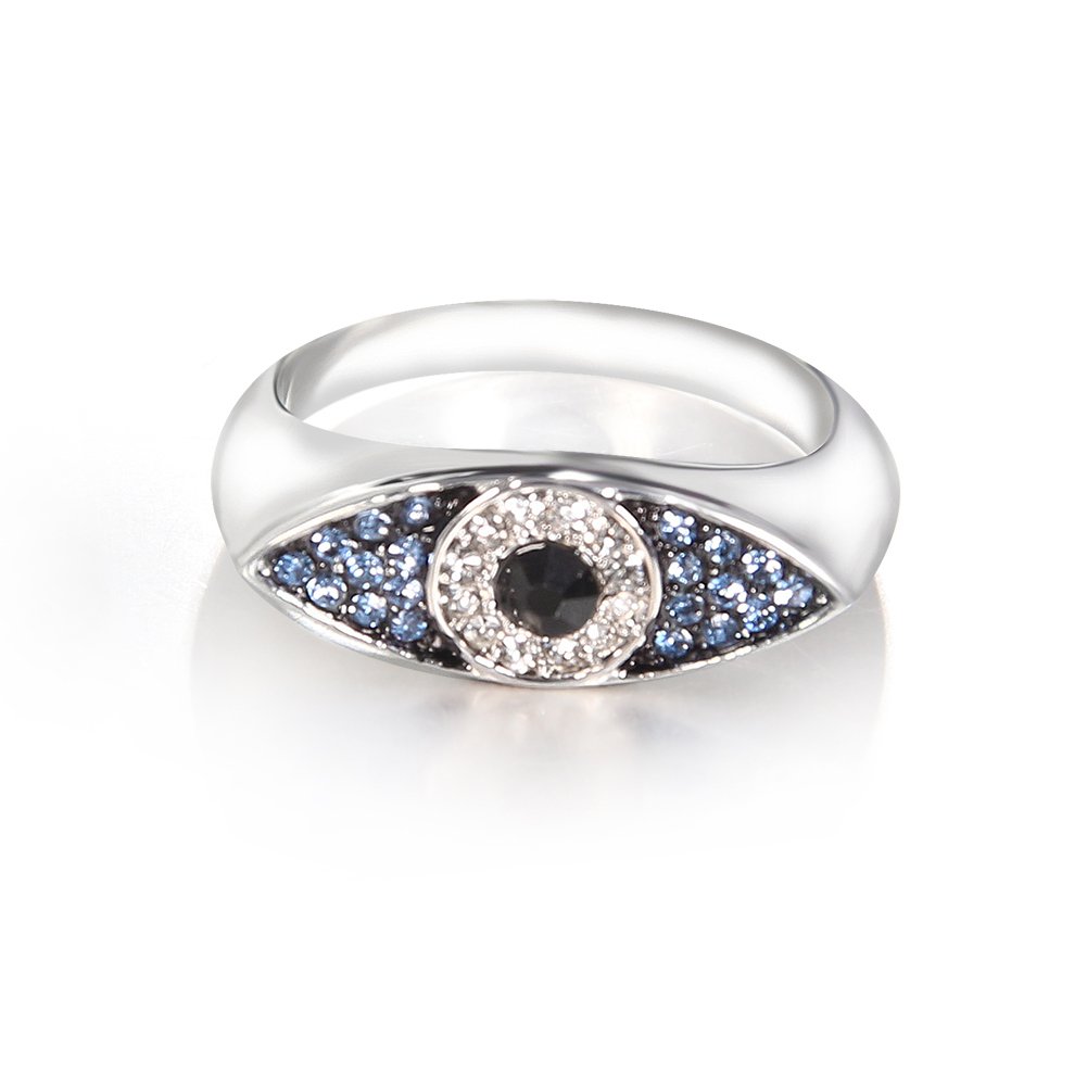 ERLUER Women's Evil eye Rings CZ Crystals Rose Gold Platinum Plated Wedding Jewelry Finger Ring For Women (Platinum Plated, 7)