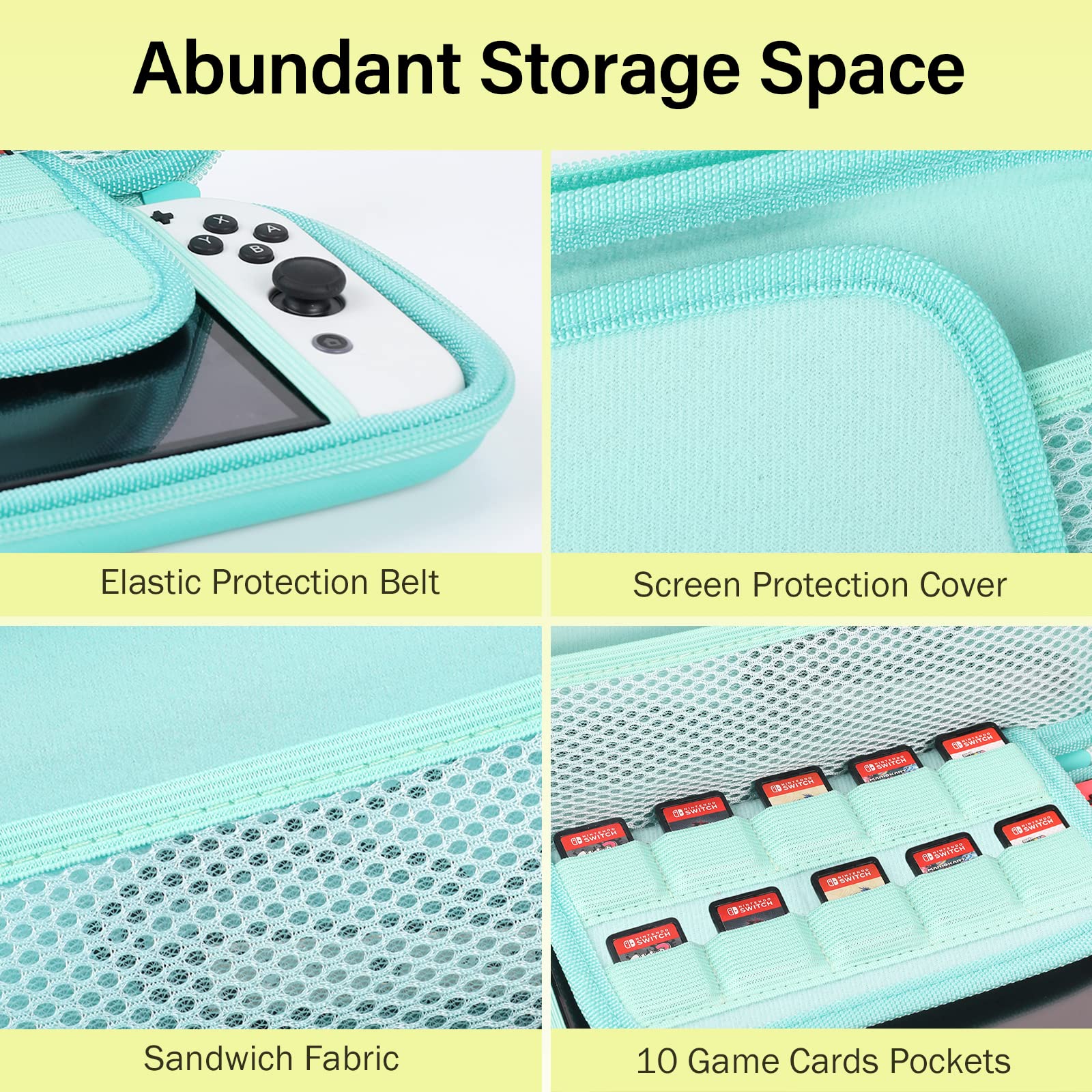 Hontom Carrying Case for Nintendo Switch and New Switch OLED Console,Protector Bag for Animal Crossing, Protective Storage Case for Girls with 10 Game Cards Slots, Two Grips, Switch Accessories
