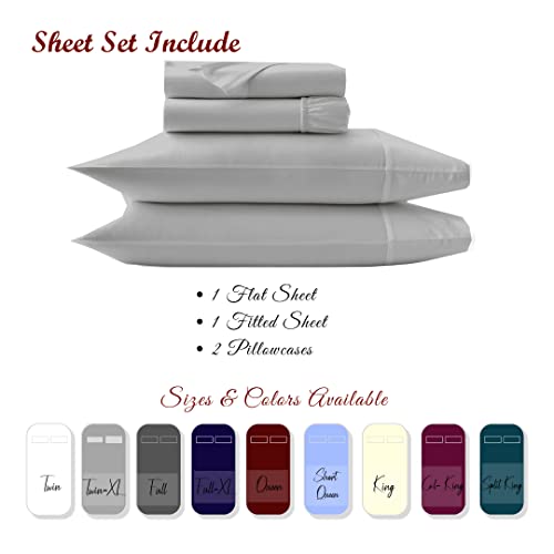 Sheet Set Cal-King Size 100 % Cotton Sheets 4 Piece Sheet Set 500 Thread Count Cotton Sheets BedSheet and Pillowcase Long Staple Cotton Sheet Breathable Cotton Sheets Light Grey Solid Sheet Set