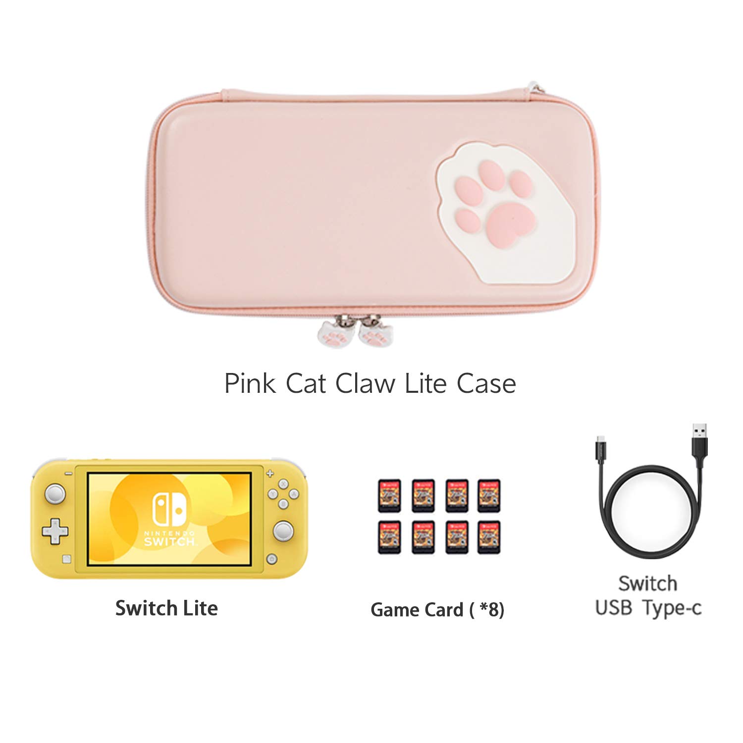 GeekShare Cat Paw Case for Nintendo Switch Lite - Slim Hard Carrying Case Portable for Switch Lite and Gaming Accessories - One Detachable Hand Strap (Pink) [Nintendo_Switch]