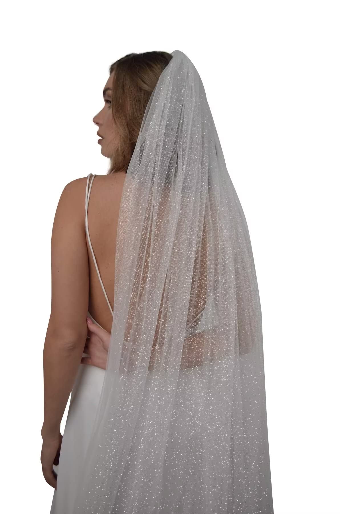 Hazhlko Women's Ivory Single-tier Cathedral Length Glitter long Wedding Veil Sparking Bridal Veil with Metal Comb 118"