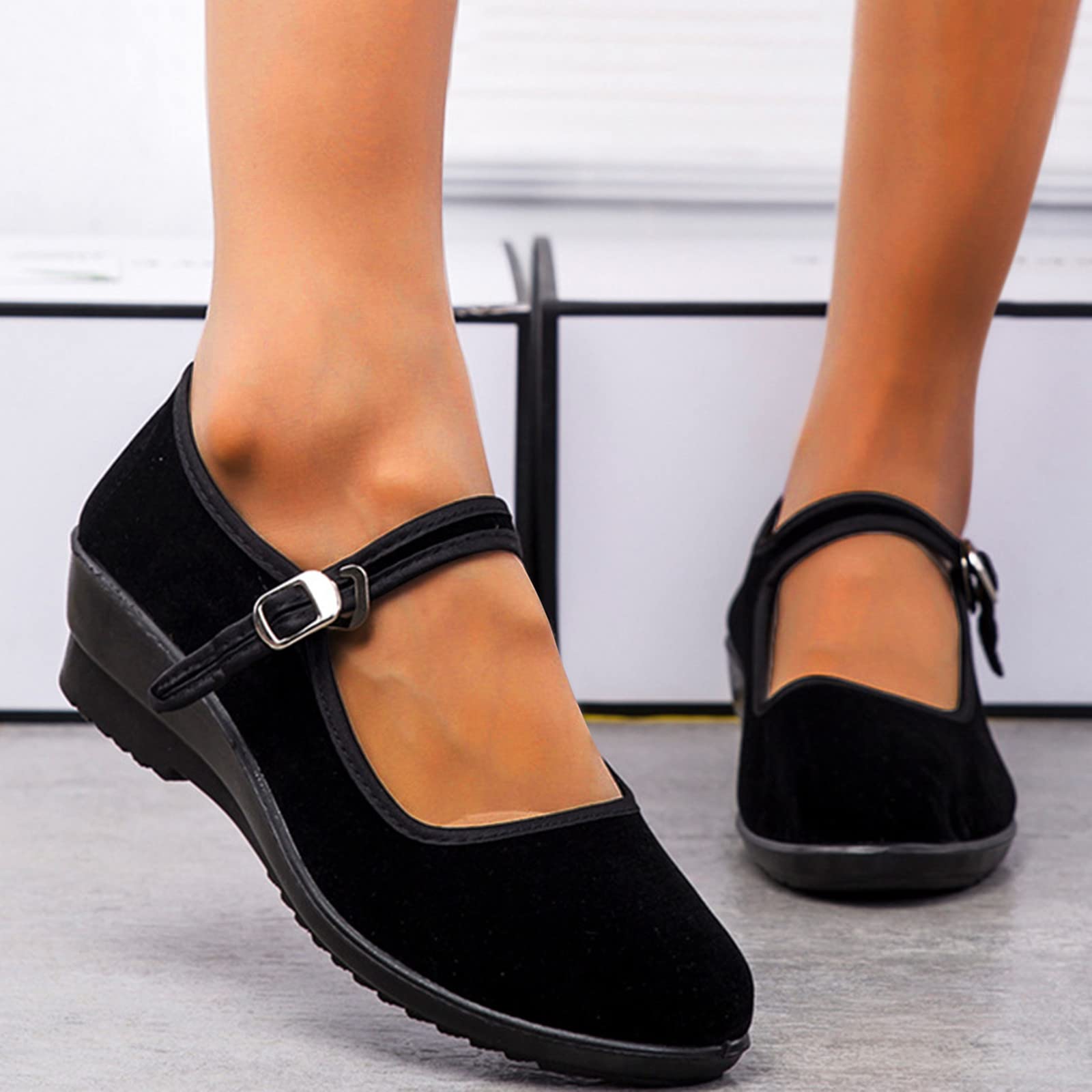 Gyouanime Non-Slip Heeled Sandals Women Wide Width Shoes Casual Comfy 2022 Wedge Platform Service Working Shoes