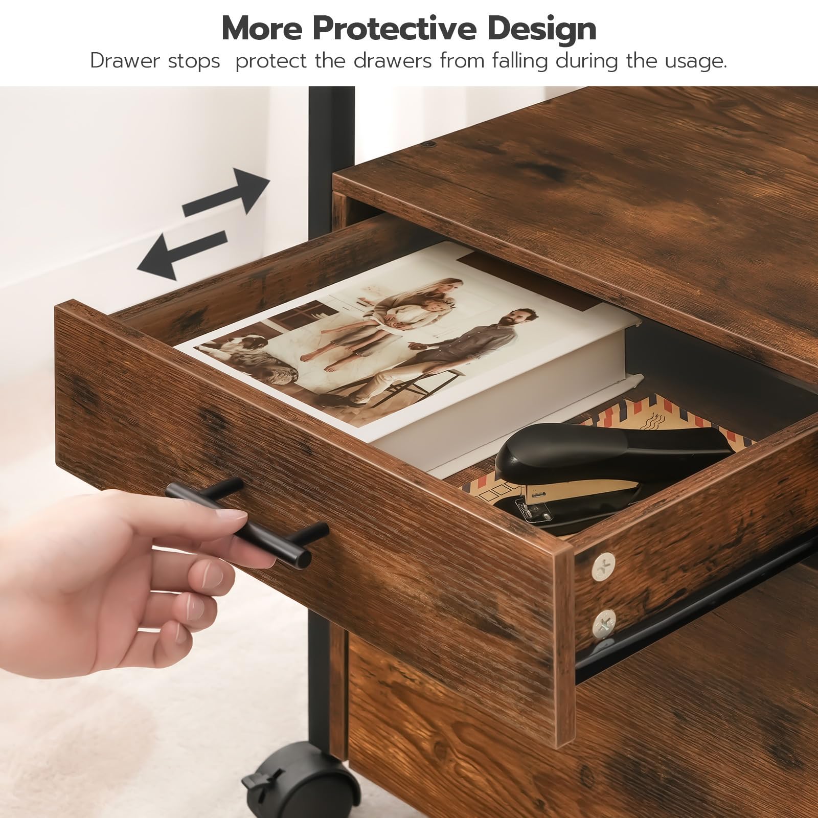 HOOBRO 2 Drawer File Cabinet, Mobile Printer Stand with Open Storage Shelf, Filing Cabinet with Charging Station, Wooden Office Cabinet fits A4/Letter Size, Rustic Brown and Black BF80UWJ01