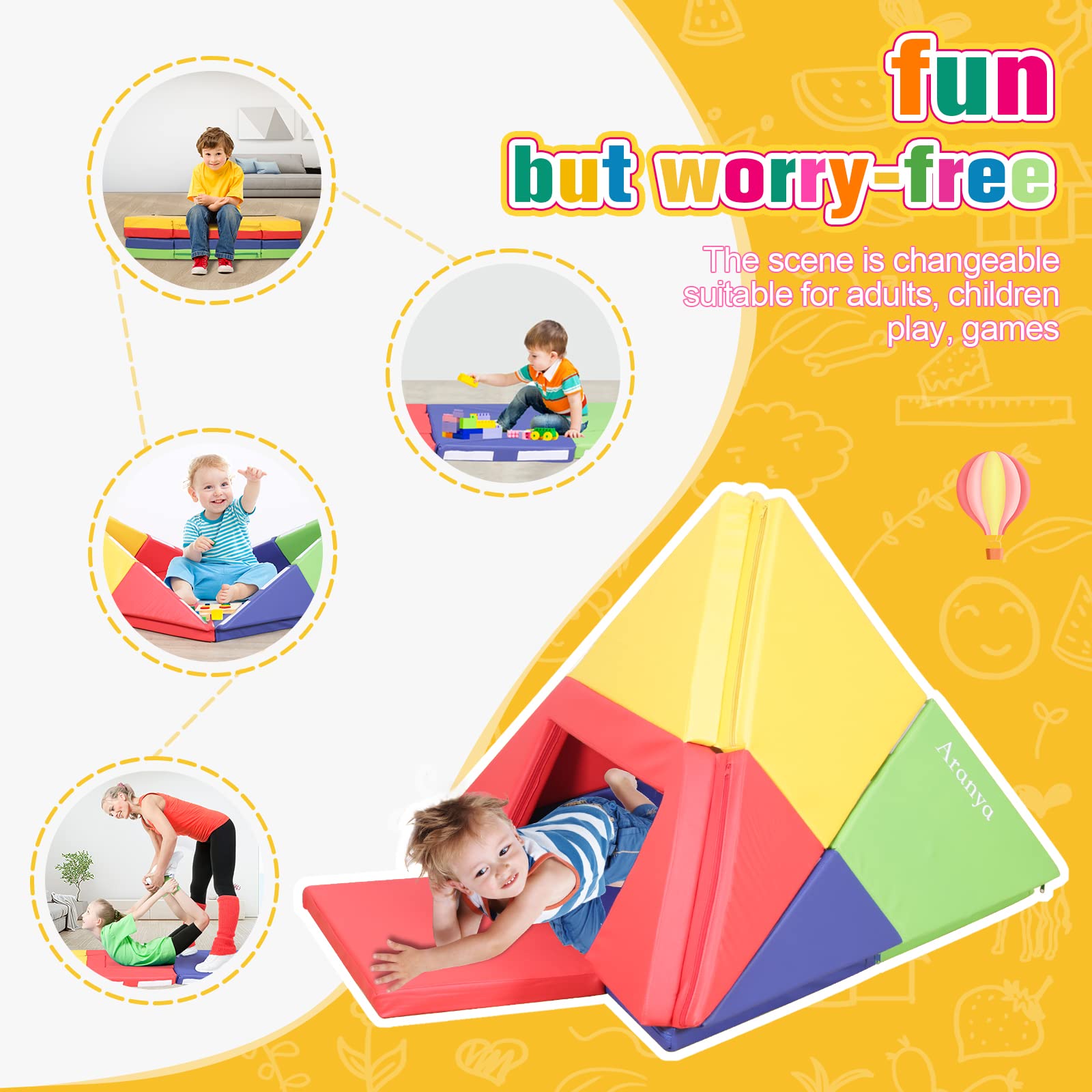 Kids' Gymnastics Mat 71.56"L x39.3"W x2"H Tumbling Mat Exercise Mat,Folding Portable 2" Extra Thick Wrestling Mats Fold multiple shapes for Home Gym Exercise & Play