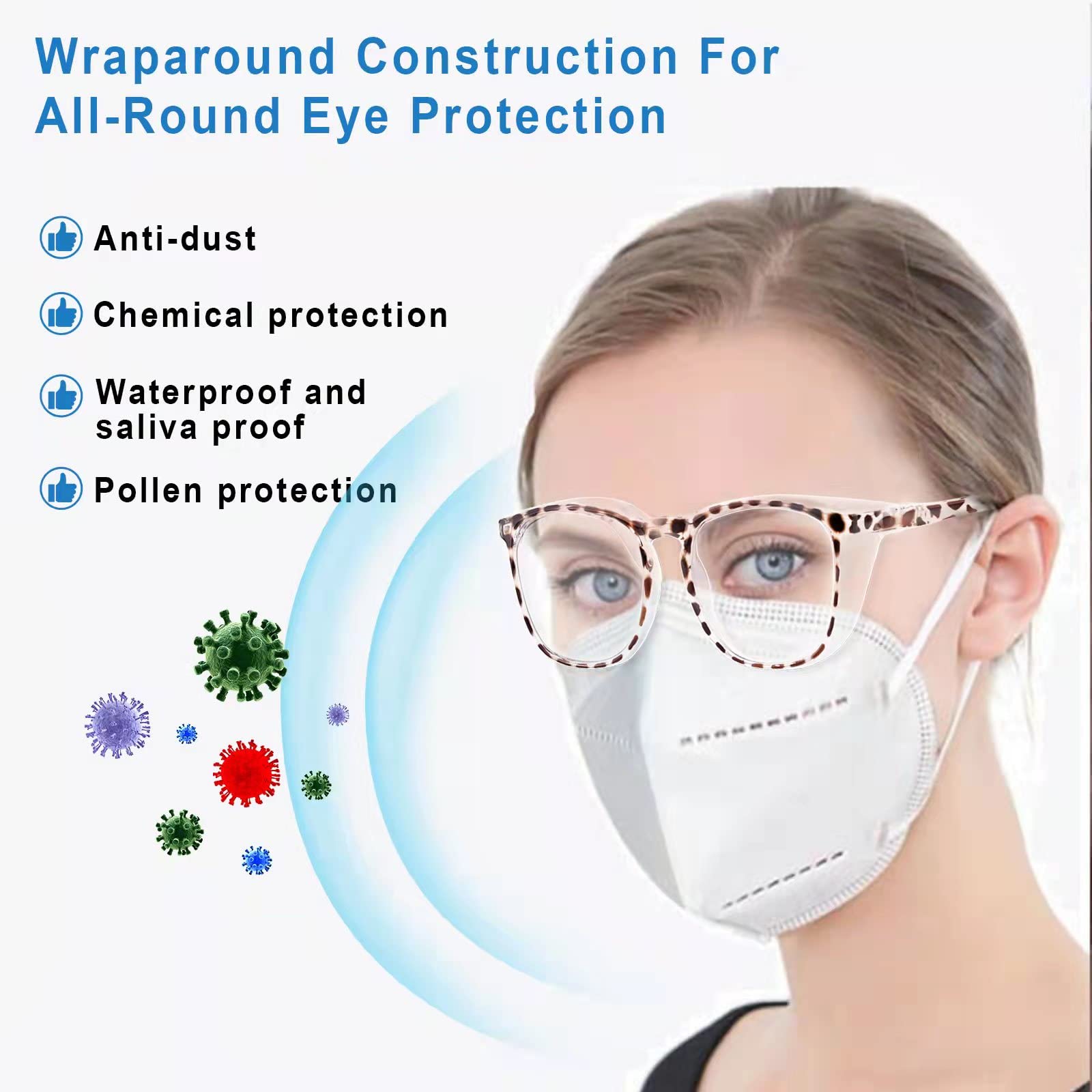SQIMZAR 2 PCS Safety Glasses Goggles For Women Nurses Protective Eyewear,Anti Fog Safety Goggles