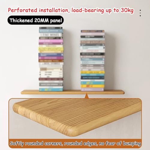 QATGQBCF 20 * 30cm Wall-mounted Floating Shelf, Solid Wood Storage Shelf, Shelf Bracket, Solid Structure, Wear-resistant And Scratch-resistant, Perforated Installation(Wooden colour,20 * 30cm)
