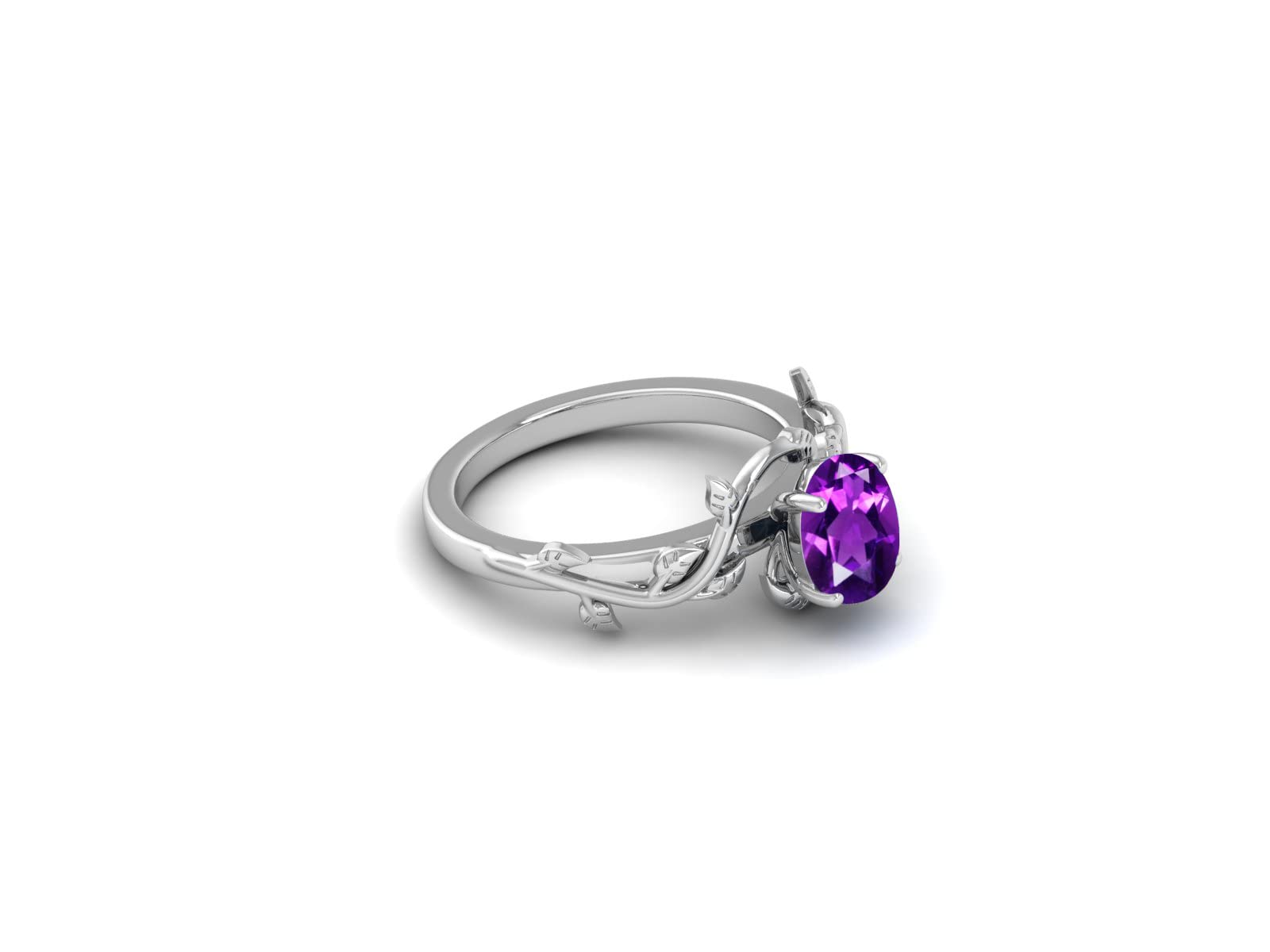 Foreverblings 925 sterling silver Amethyst ring twig leaf design engagement ring February birthstone ring natural Amethyst ring (6)