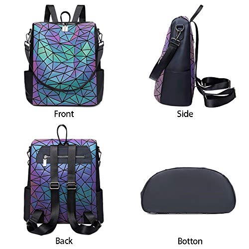 FZChenrry Geometric Backpack Luminous Backpacks Holographic Reflective Bag Lumikay Bags Irredescent Large Rainbow Purses Wallet Set B6
