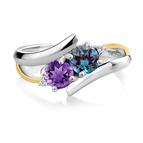Gem Stone King 1.08 Ct Purplish Created Alexandrite Purple Amethyst 925 Silver and 10K Yellow Gold Ring (Size 9)