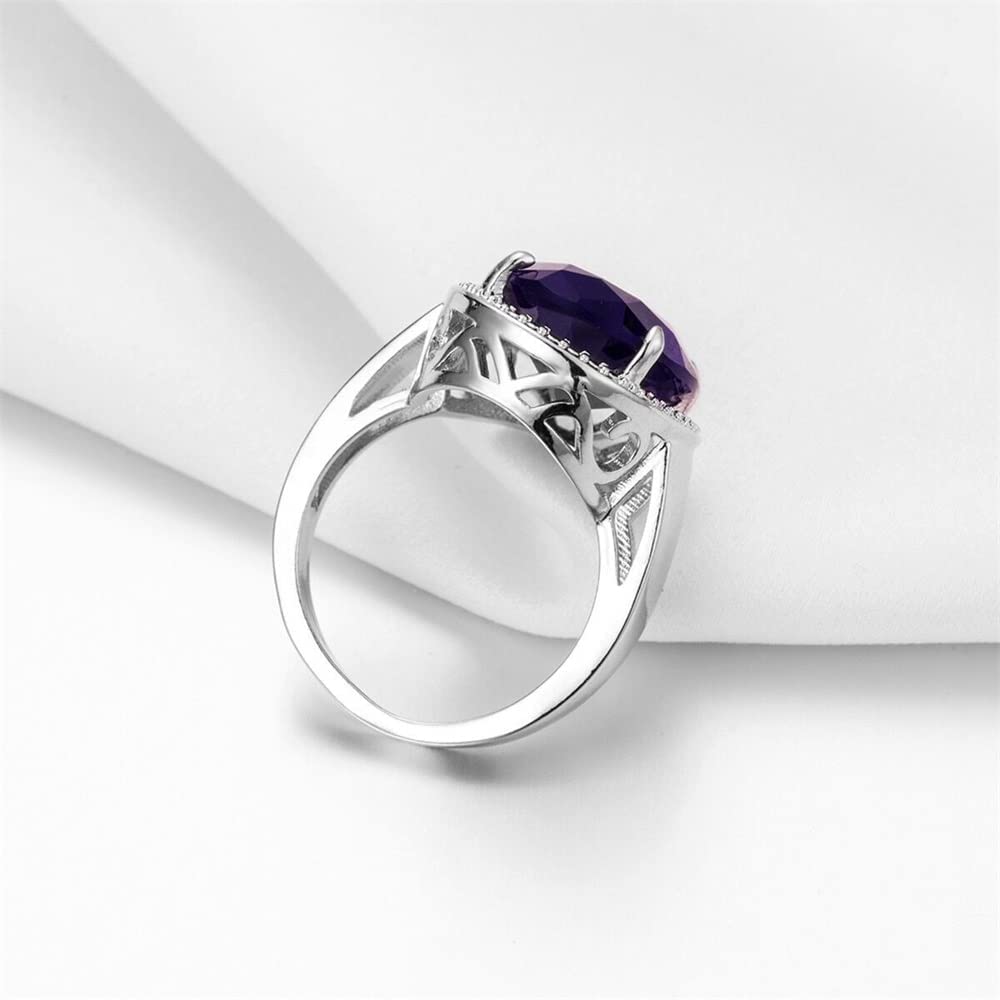 FZO Vintage Women's 925 Sterling Silver Ring Inlaid Shiny Amethyst Purple Gemstone Pigeon Eggs Shape Zircon Princess Ring Eternity Engagement Wedding Cocktail Band Ring for Women ST.157 (7)