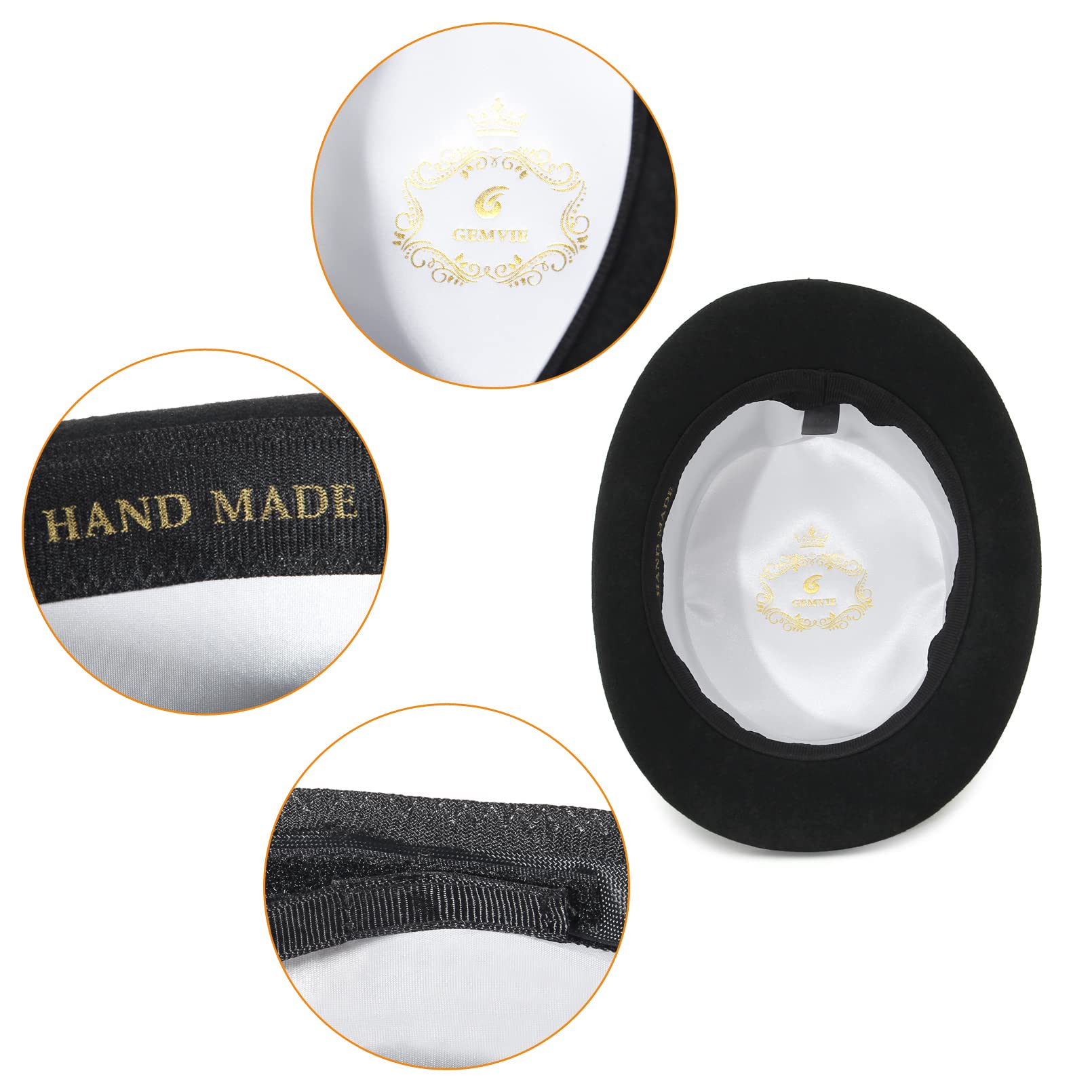 GEMVIE Men's Wool Felt Stage Magic Adults Costume Tall Top Hat 6.7" High Black XL 60-62cm