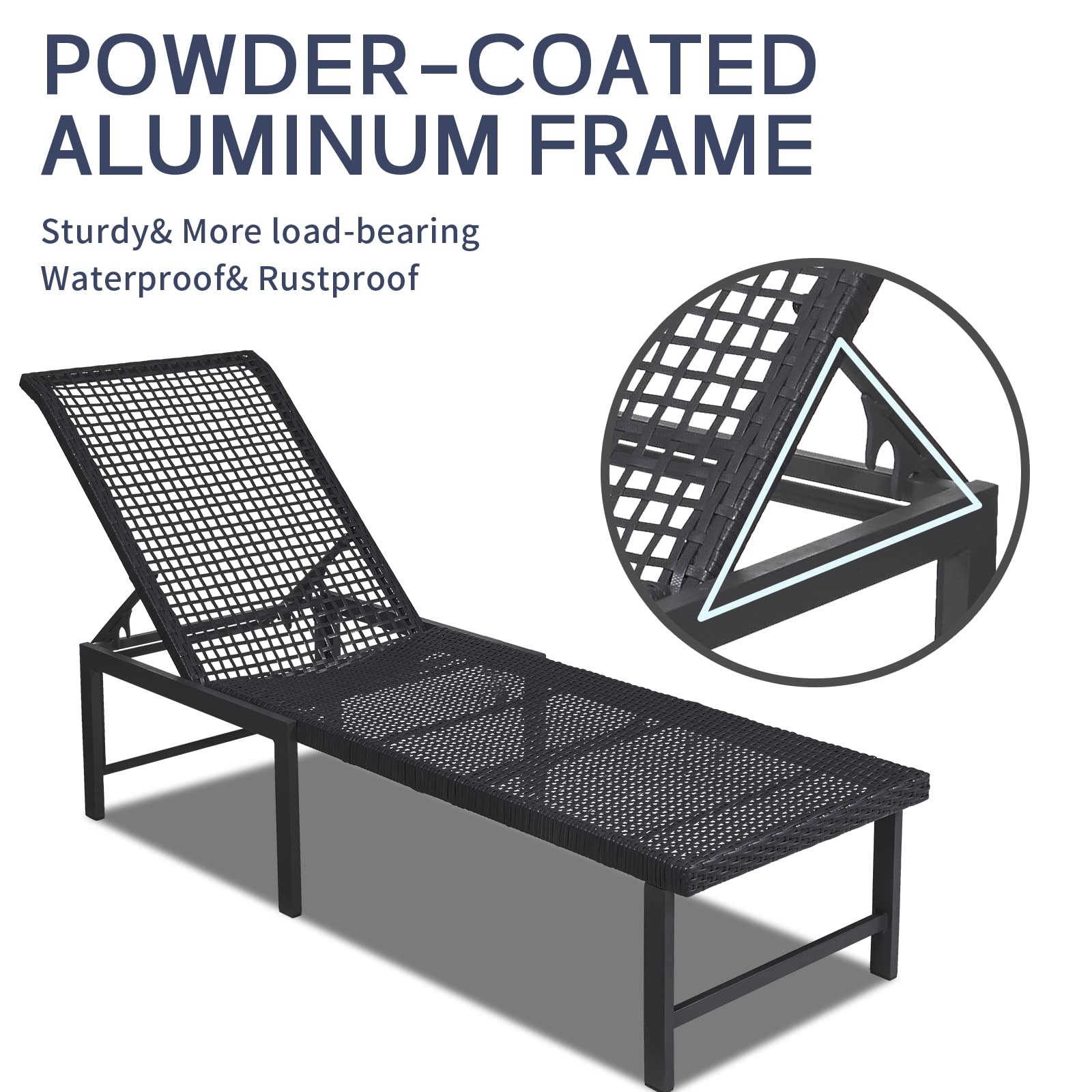 Outdoor Chaise Lounge Chair Set of 2, Rattan Pool Chairs with Adjustable Backrest, Rustproof Aluminum Frame Tanning Chair, for Poolside, Backyard, Lawn, Deck(Dark Grey)