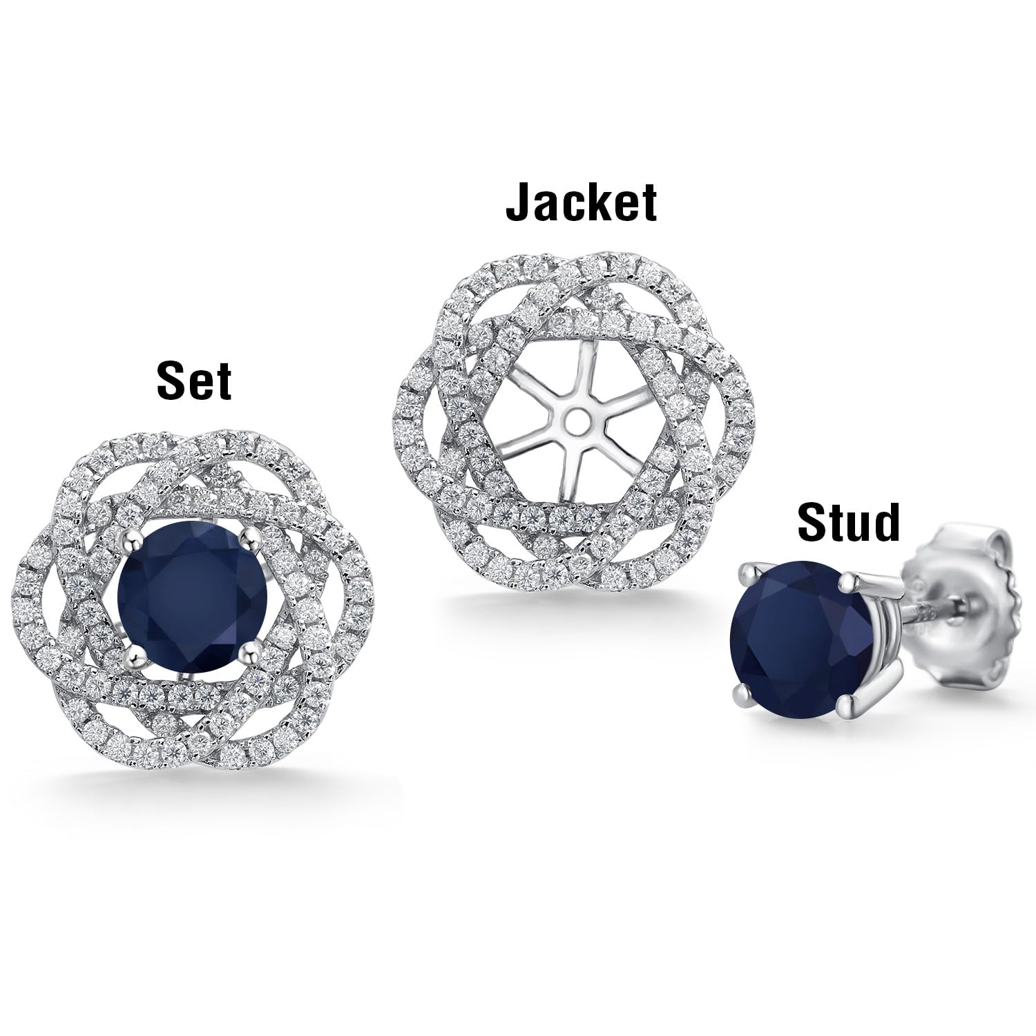 Gem Stone King 925 Sterling Silver Round 6MM Gemstone Birthstone Stud Earrings with White Moissanite Removable Earrings Jackets For Women