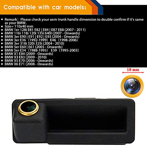 HD Golden Camera 1280x720p Reversing Camera Integrated in Trunk Handle Rear View Backup Camera for BMW X5 X1 X6 E39 E53 E82 E88 E84 E90 E91 E92 E93 E60 E61 E70 E71 E72 2003-2011