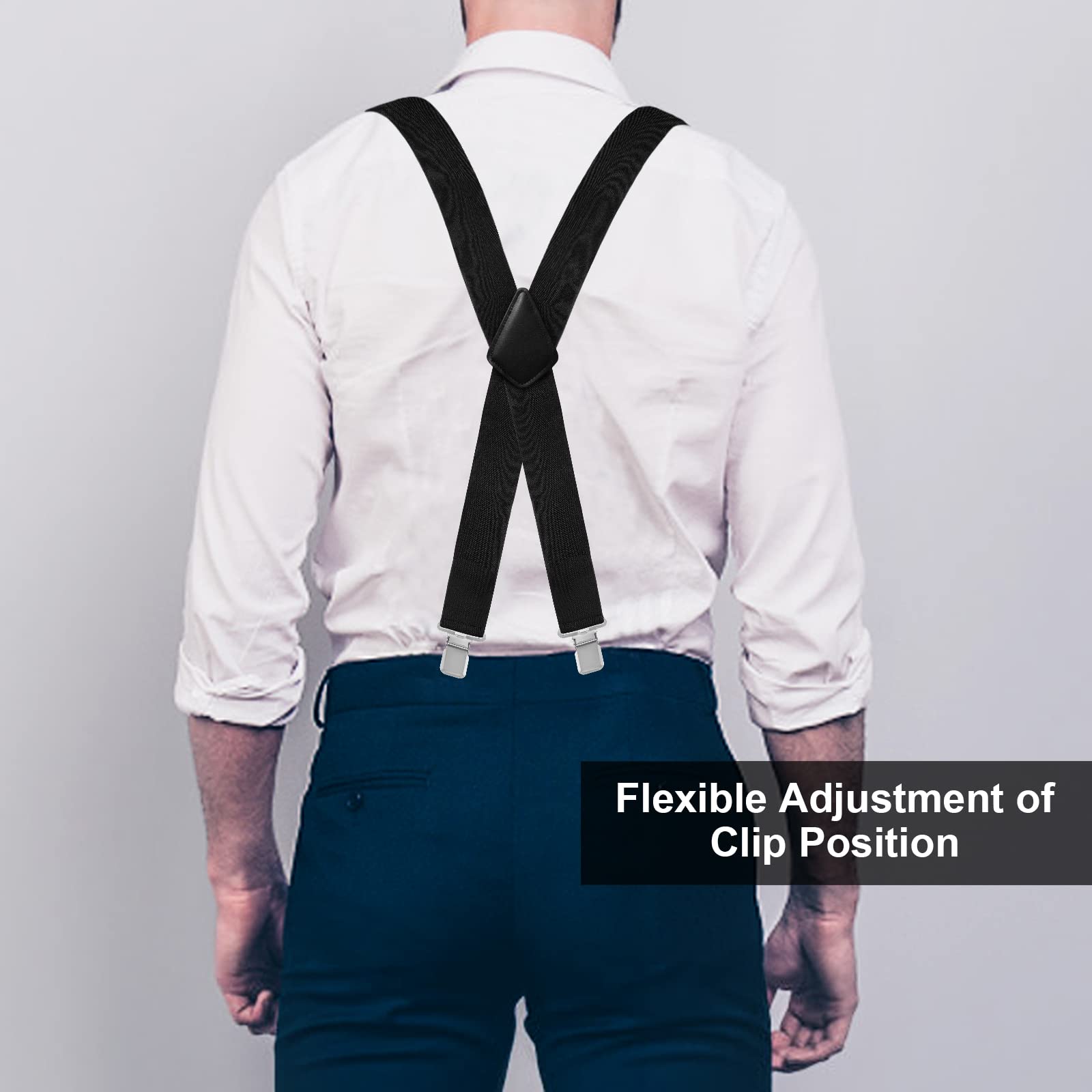 Fasker Mens Suspenders X-Back 2" Wide Adjustable Solid Straight Heavy Duty Clip Suspenders for Men Women, Black