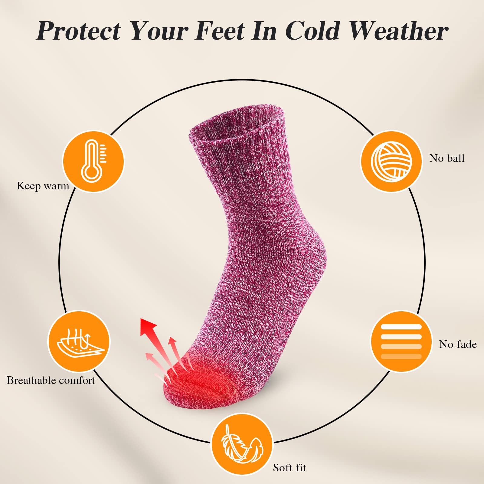 IFEND Warm Socks, 5 Pairs Women Wool Socks for Winter Soft and Thick Knit Cozy Crew Socks Christmas Gift Socks (Multicolor-05)