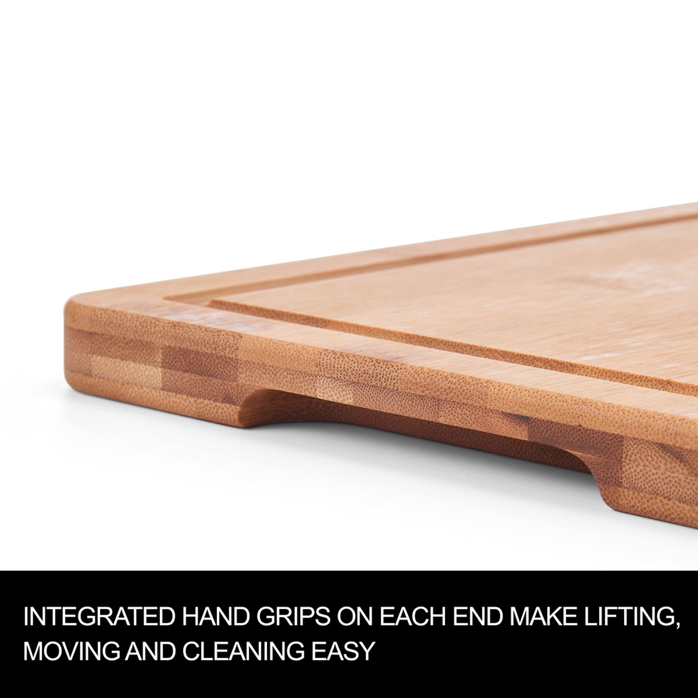 Farberware Bamboo Cutting Board Set With Juice Groove and Handles, 3-Piece, Natural