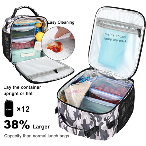 Gocokia Lunch Bag Insulated for Men Women Water- Resistant Cooler Bag with Bottle Holder Bento Box Bag with Adjustable Shoulder Strap for Adults Work Office Picnic (12L, Camo)