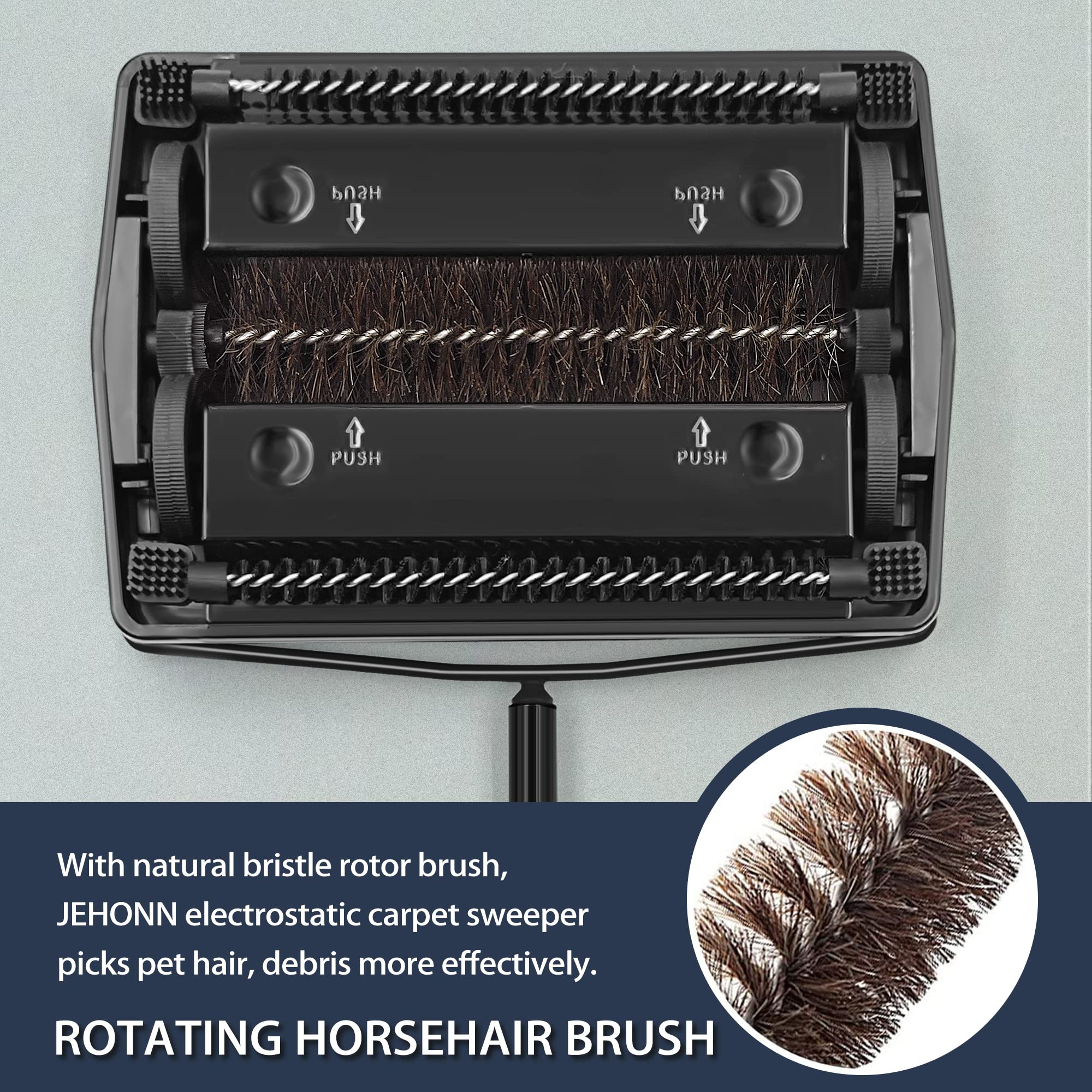 JEHONN Carpet Floor Sweeper Manual with Horsehair, Broom and Dustpan Set for Home