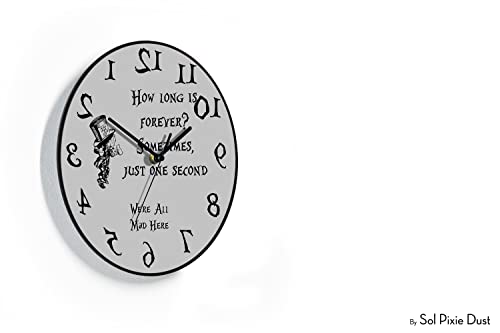 Reverse Wall Clock - Alice - Mad Hatter - Round Funny Clock - Backwards running Time - Counterclockwise Wall Clock - Room Deco - Optional RGB LED 5V Backlit