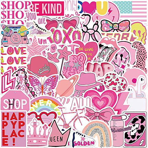 Preppy Sticker 100pcs Pink Party Supplies Decor Aesthetic Stickers Waterproof Sticker Mobile Phone for Laptop Water Bottle