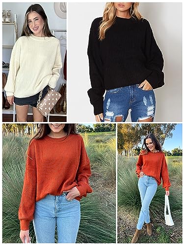 PRETTYGARDEN Long Sleeve Oversized Sweaters for Women Fall 2023 Crew Neck Solid Color Casual Knit Pullover Sweater Tops (Navy,Small)