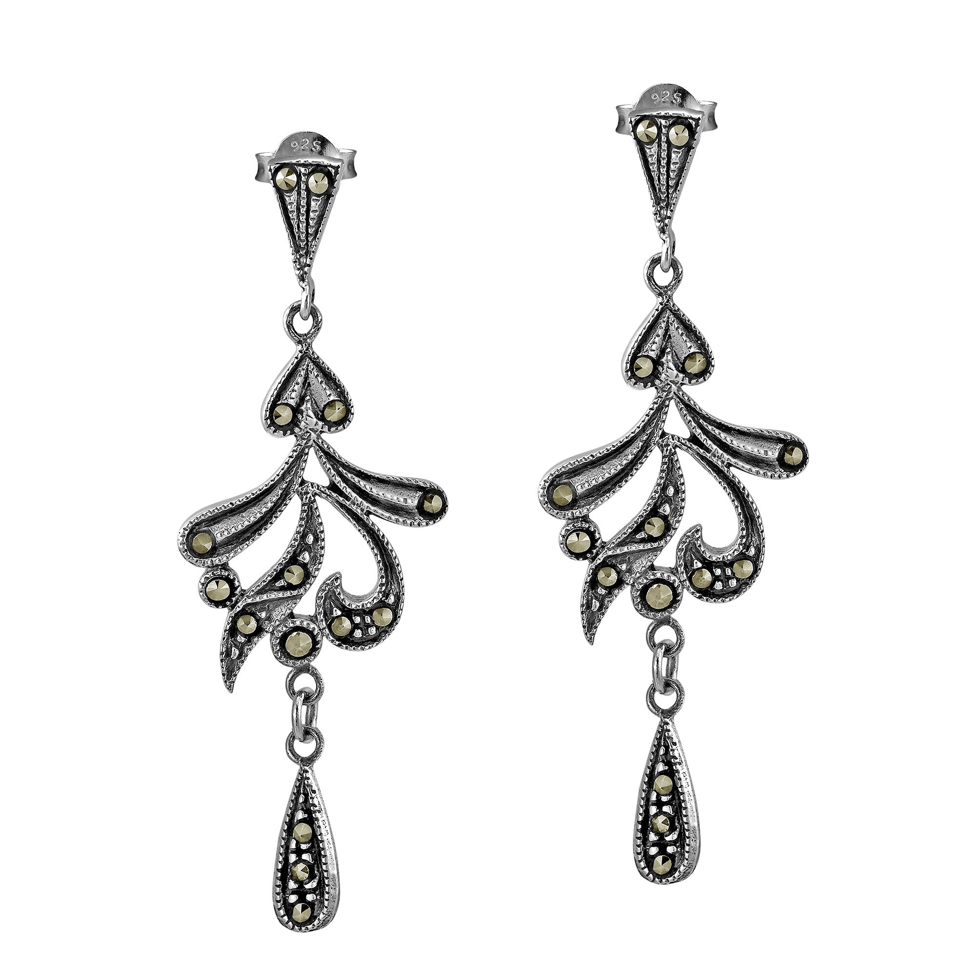 Gorgeous Jellyfish Inspired Marcasite and .925 Sterling Silver Dangle Earrings