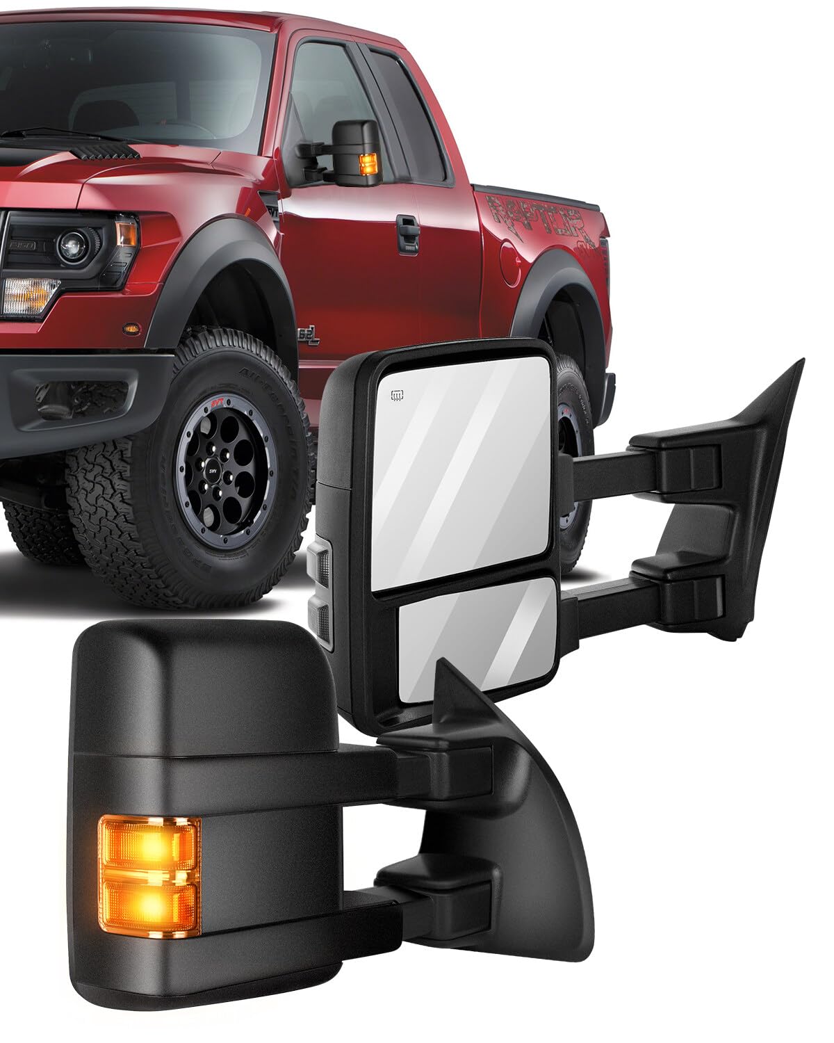 ECCPP Tow Mirrors for 1999-2016 for Ford for F250 for F350 for F450 for F550 Super Duty Towing Mirrors Manual Adjusted Smoke Signals Lamps Pair Mirrors Driver Side & Passenger Side No Heat